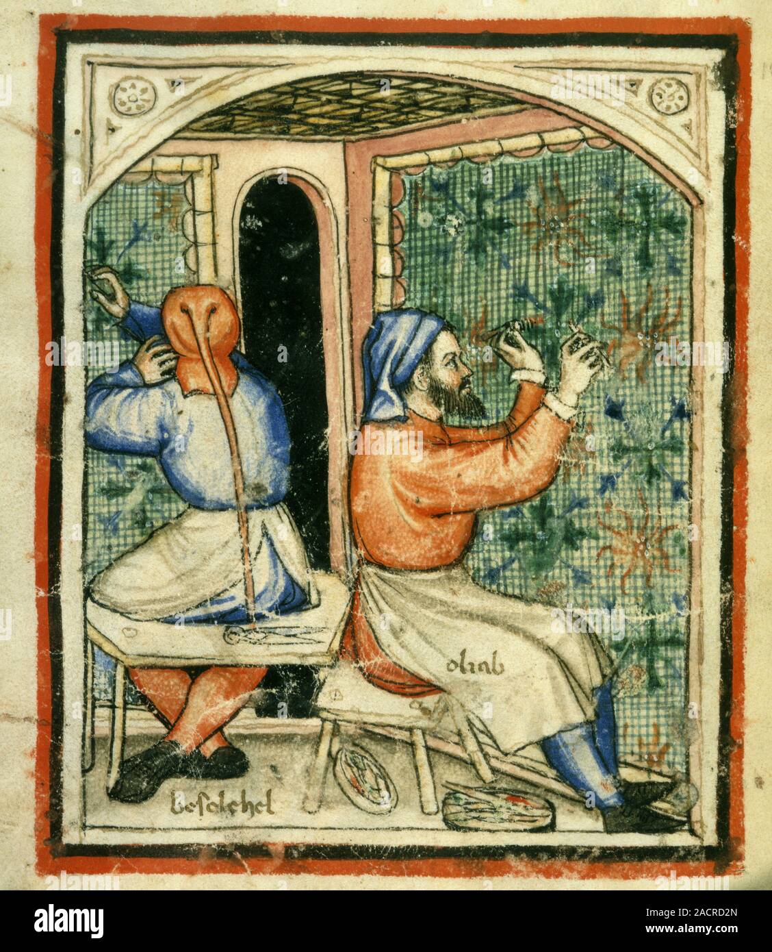 Craftsmen make a tabernacle, (Lower RH miniature) Exodus chapter 36 ...