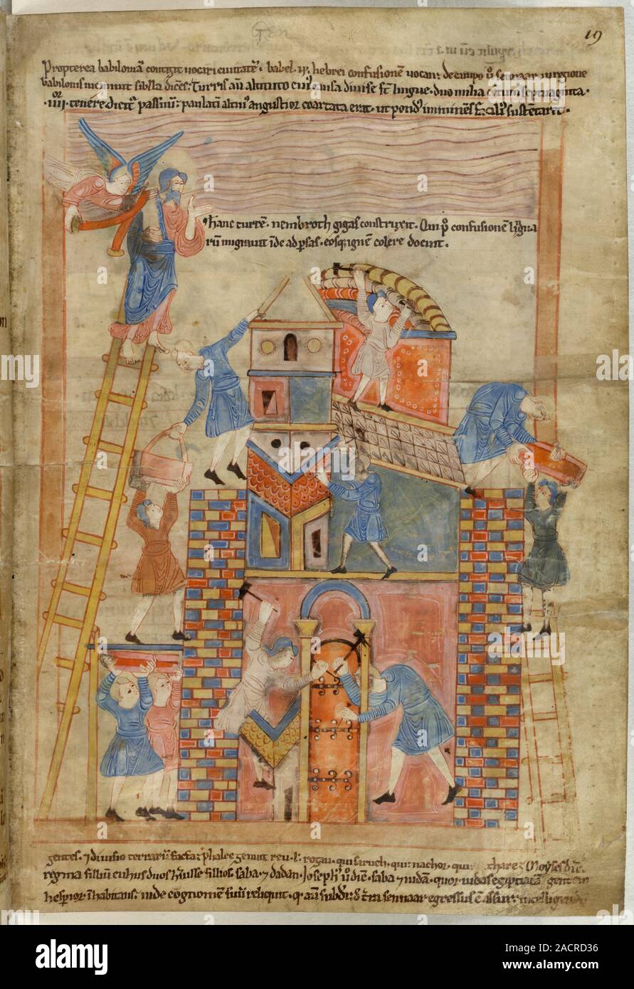 Building of the Tower of Babel, Whole folio Genesis 11, 5. God descends ...