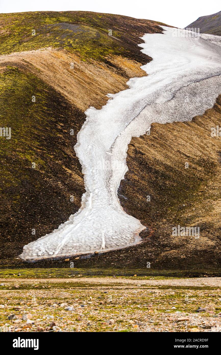 line of snow on a mountainside on Iceland Stock Photo - Alamy