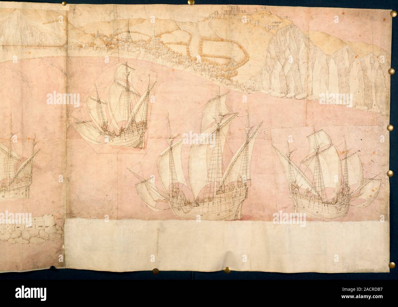 Ships near Dover Detail from a plan of Dover showing sailing ships off ...