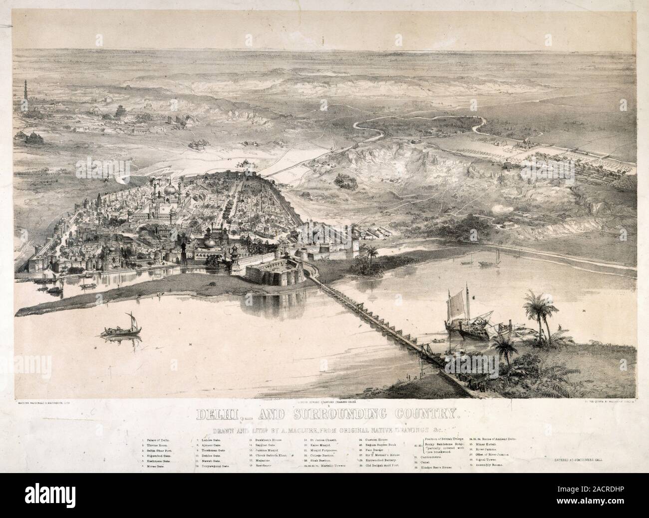 An aerial view of Delhi and the surrounding country. Lithograph ...