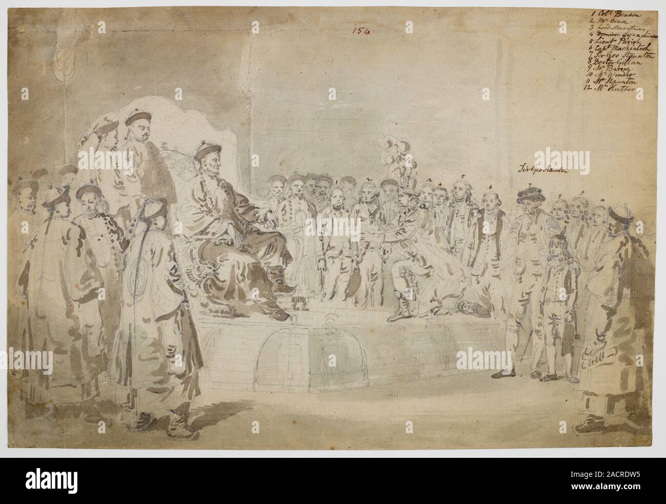 The Emperor receiving the Embassy, with key to its members. Pencil, pen ...