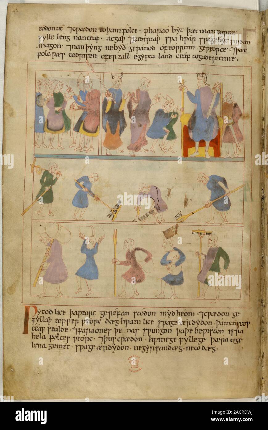 Israelites ordered to make bricks, Whole folio Exodus 5, 1-14. Top ...