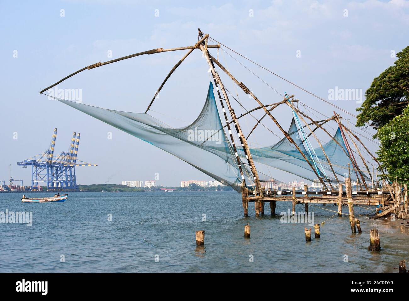 Coastal fishing nets in India. Chinese fishing nets on the end of ...