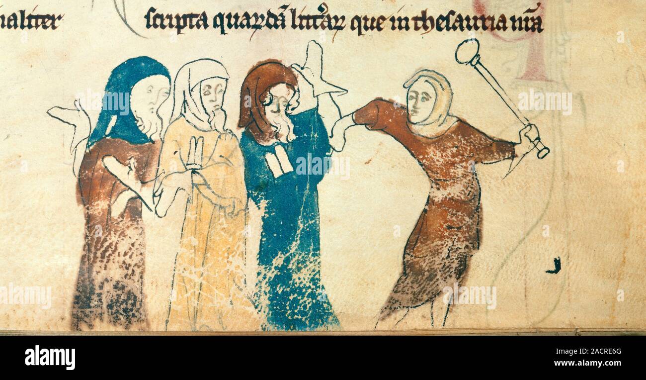 Persecution of the Jews, Detail Drawing in lower margin: a man raising ...