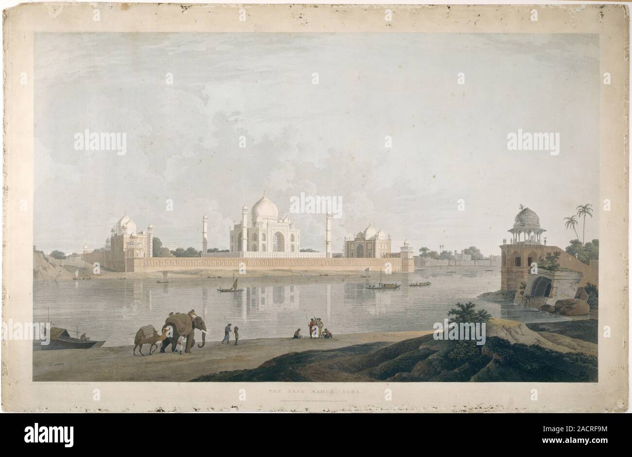 The Taj Mahal, A distant view of the Taj Mahal, Agra. Aquatint ...