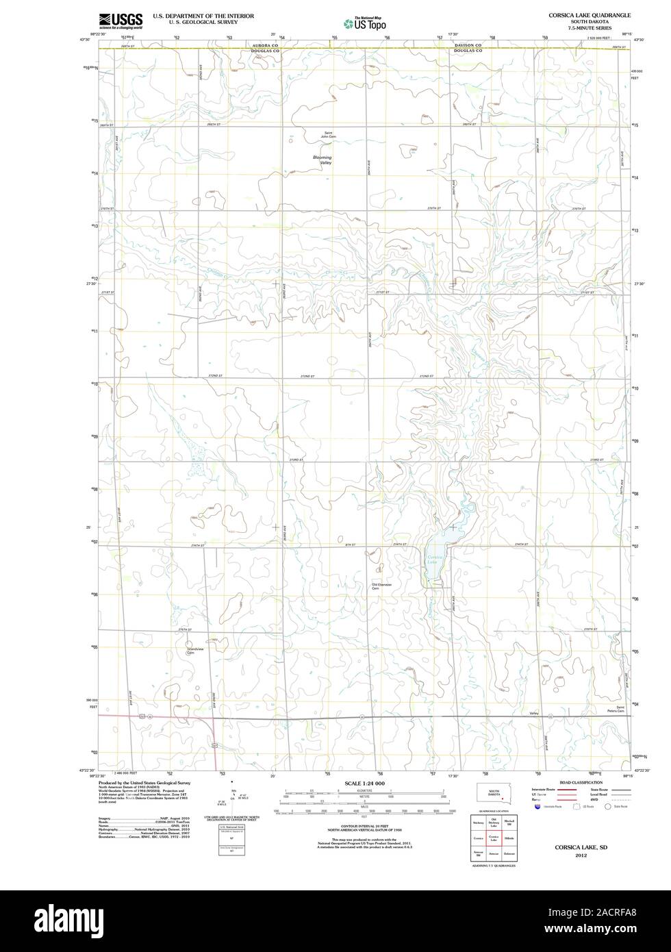 USGS TOPO Map South Dakota SD Corsica Lake 20120625 TM Restoration ...