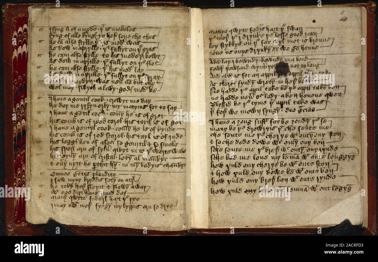 Medieval lyrics, Whole opening The lyrics of five songs. 'I sing of a ...