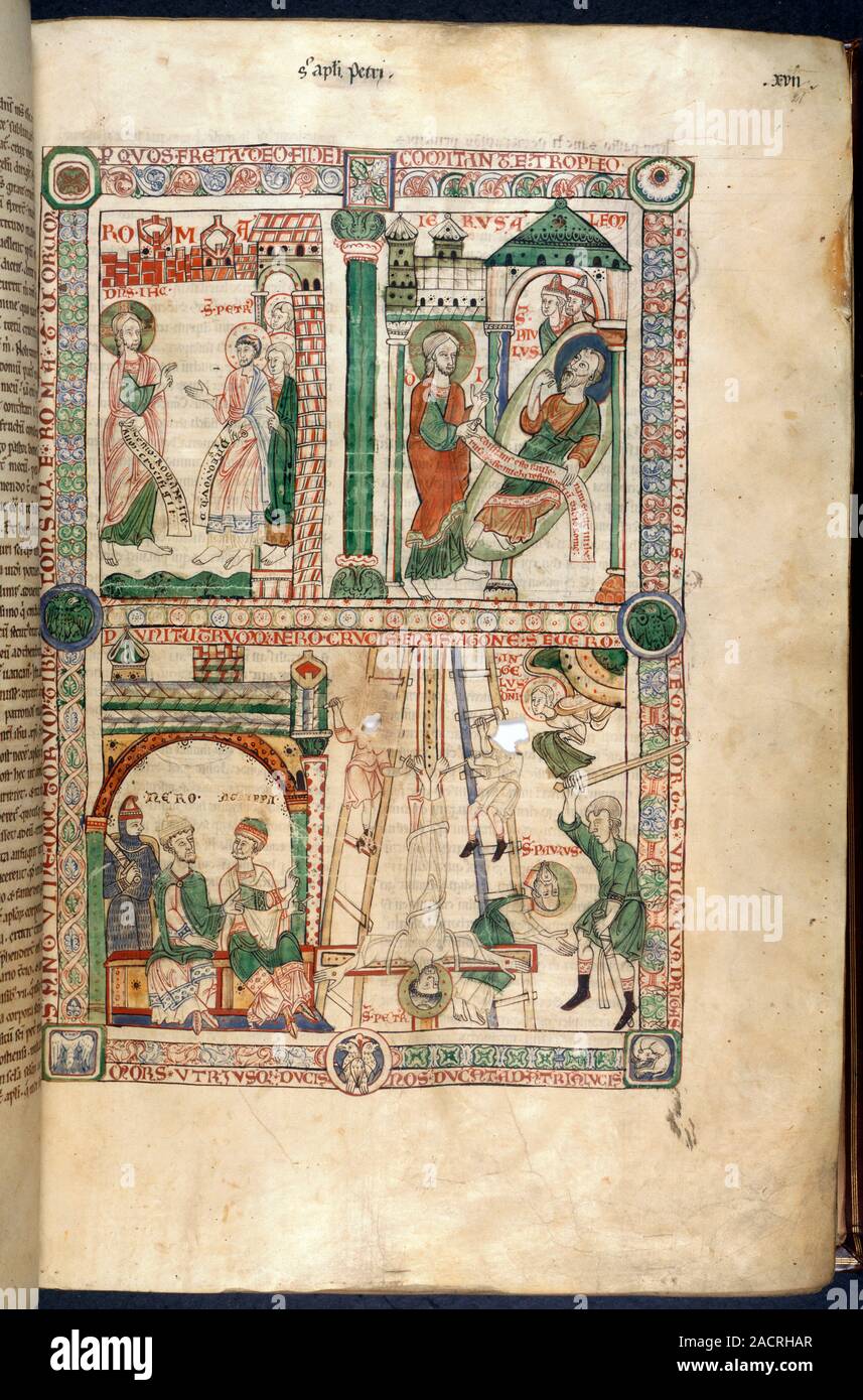 Martydom of SS. Peter and Paul, (Whole folio) St Peter meets Christ as ...