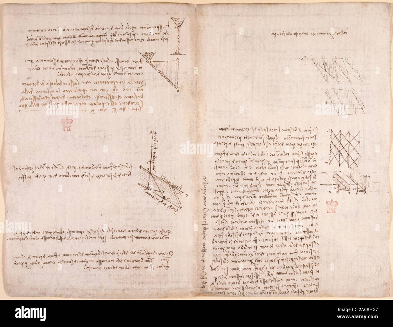Drawings by Leonardo Da Vinci on on the mechanical powers and forces ...