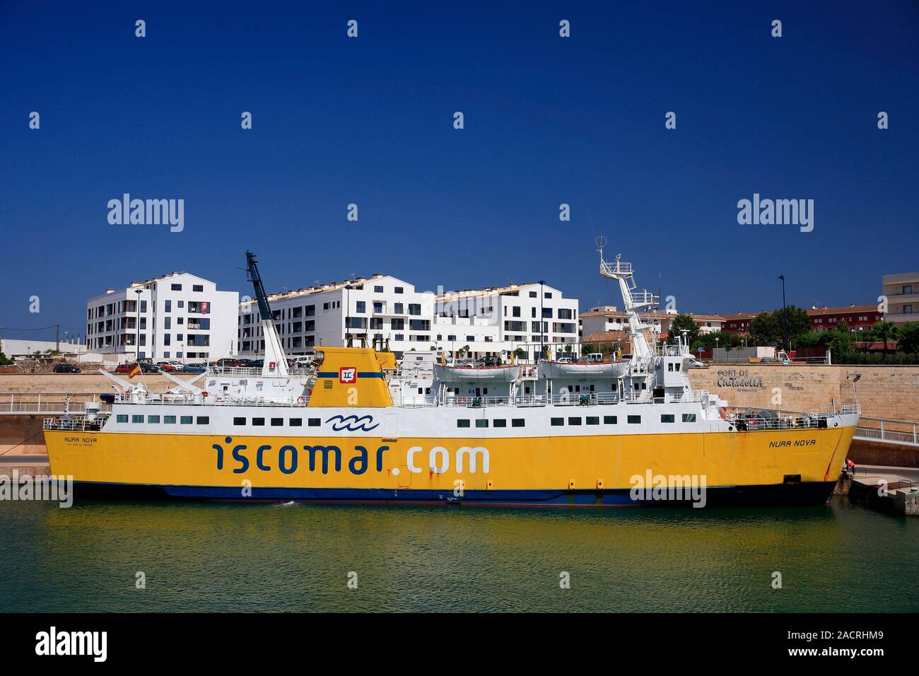 The Isocomar ferry in the port of Ciutadella, Ciutadella City, Isle of ...