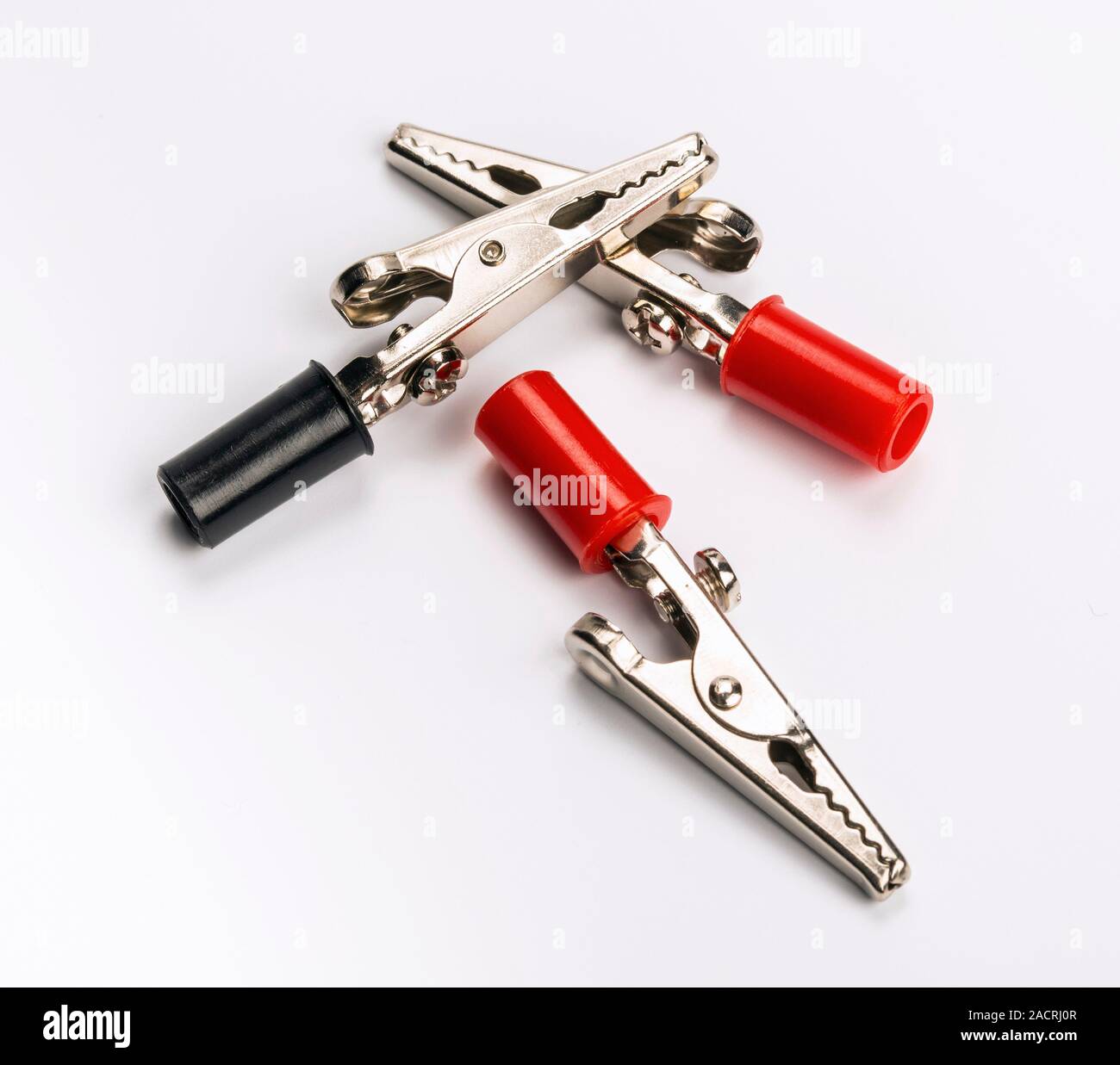 Crocodile clips. Used in experiments in laboratories and classrooms ...