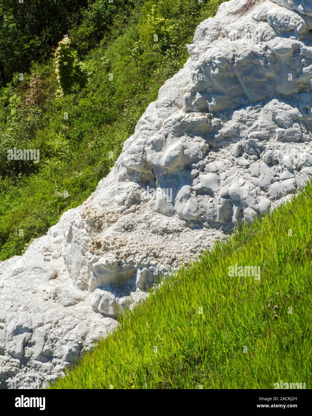 Chalk outcrop. Chalk is a soft sedimentary rock, consisting of calcium ...