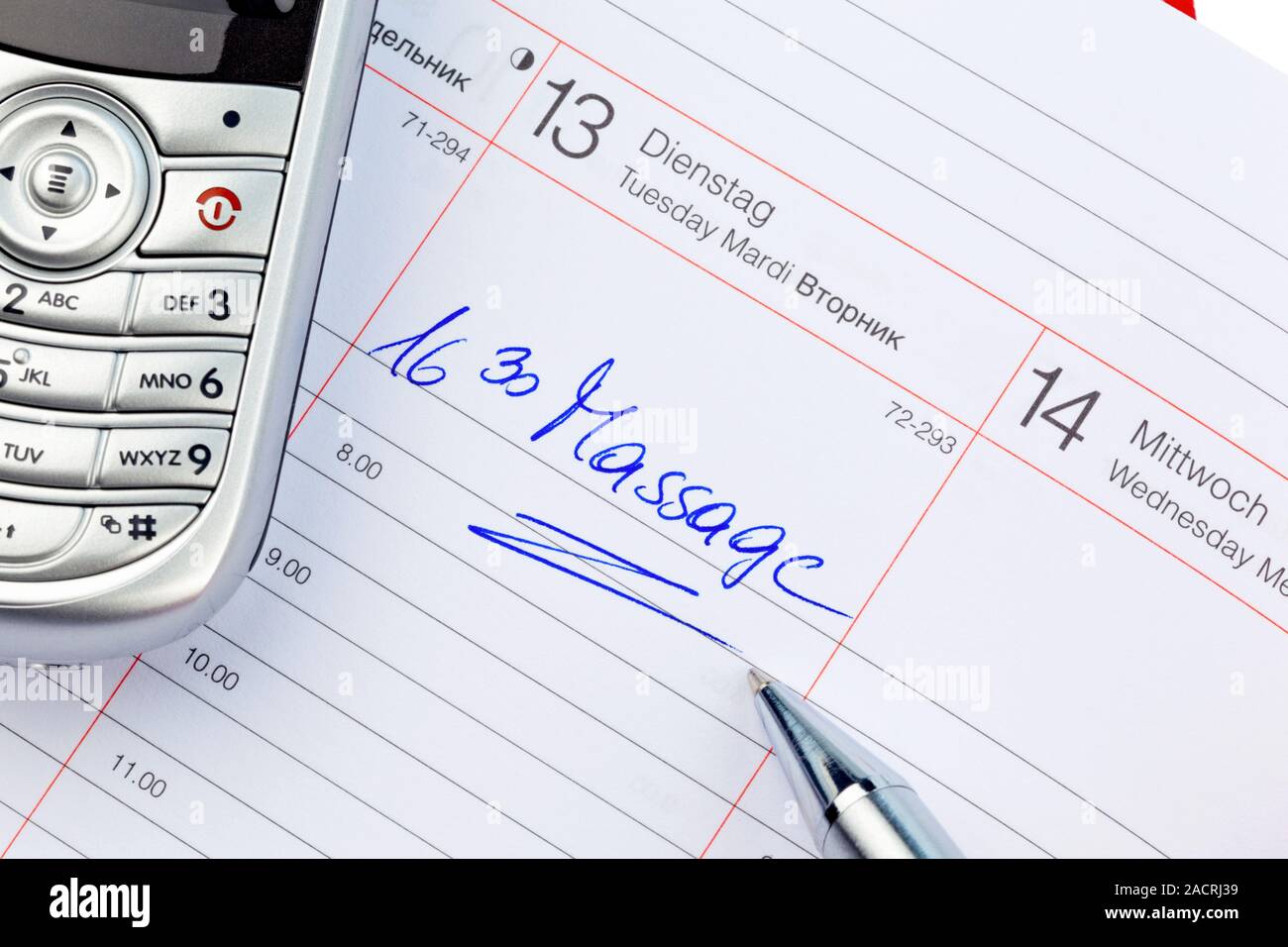 Calendar entry: Massage Stock Photo - Alamy