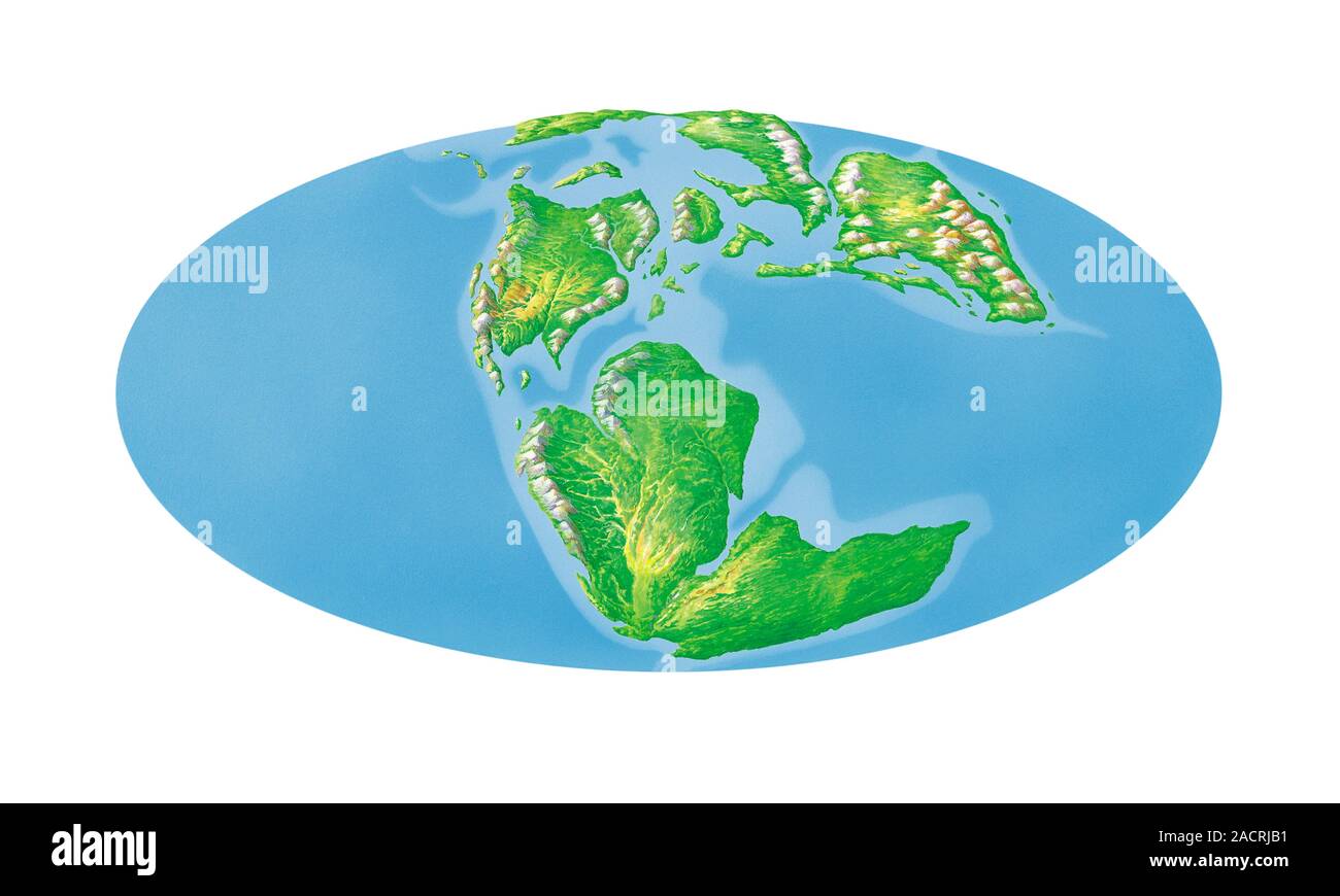 Jurassic world map. Elliptical projection of the Earth's continents as ...