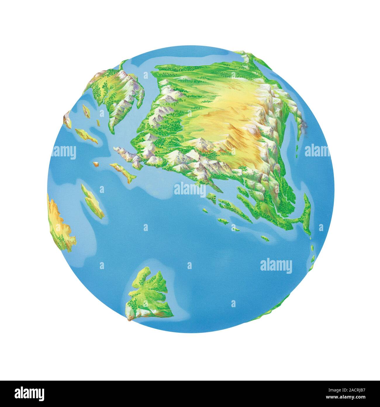 Cretaceous Asia. Artwork of an Earth globe showing the land masses that ...