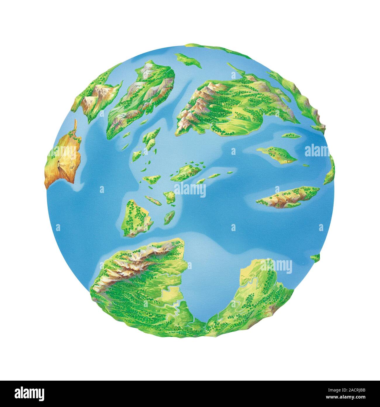 Cretaceous Europe. Artwork of an Earth globe showing the land masses ...