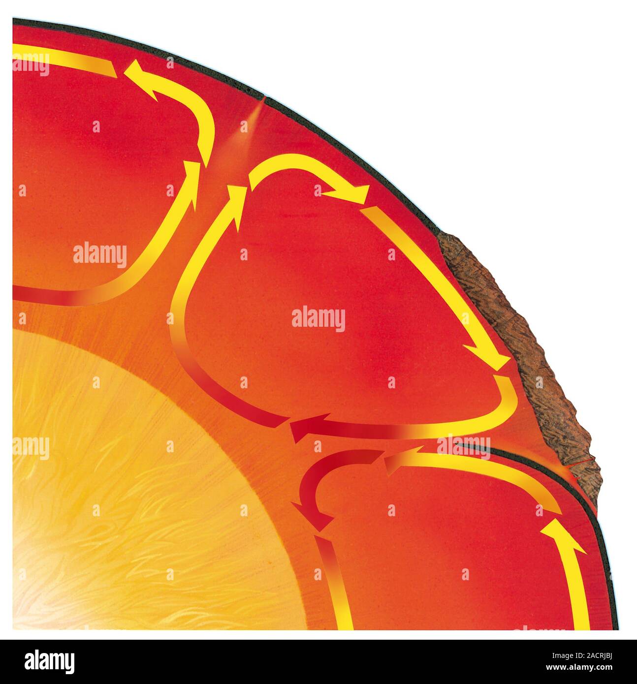 Earth's internal convection. Diagram of a sectioned Earth, showing the ...