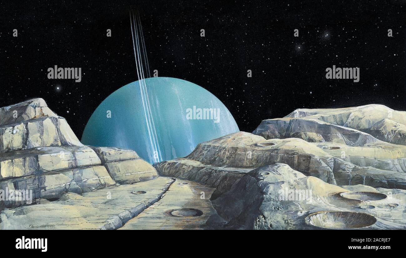 Uranus from Miranda, artwork. Miranda, a moon of the gas giant planet ...