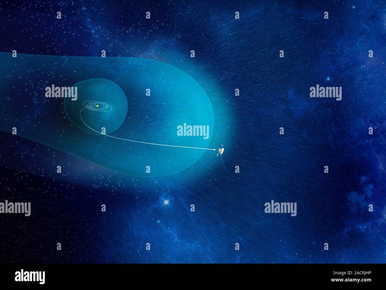 Voyager probe trajectory, artwork. Artwork of the trajectory of one of ...