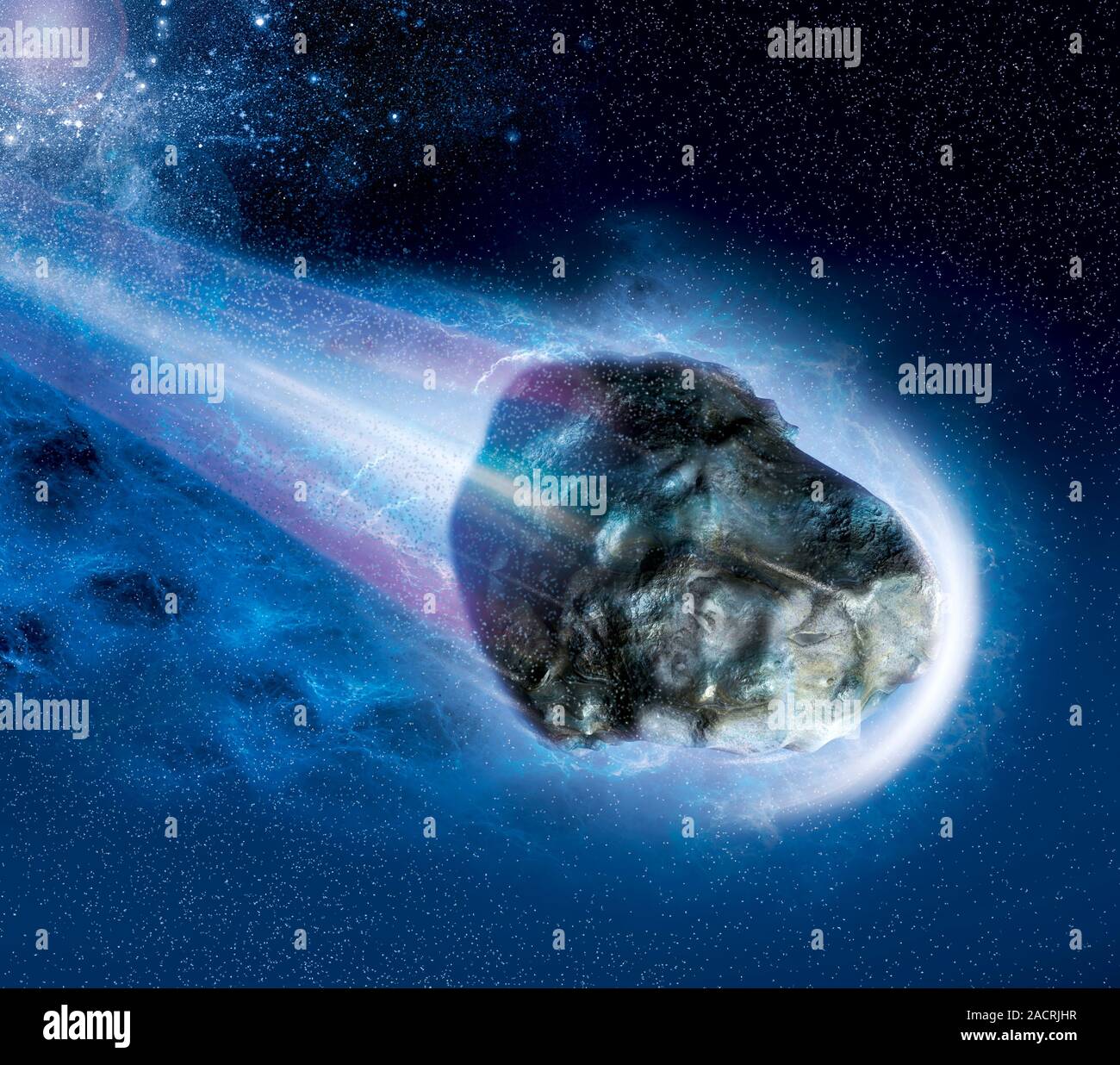 Comet, artwork. Comets are bodies of ice and dust that enter the inner solar system from the ...