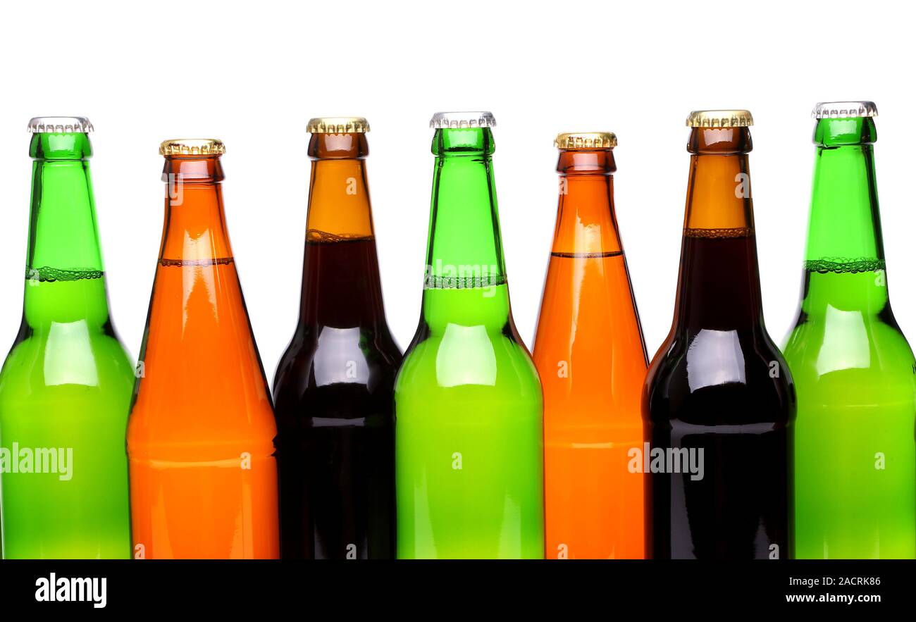 row of top beer bottles Stock Photo - Alamy