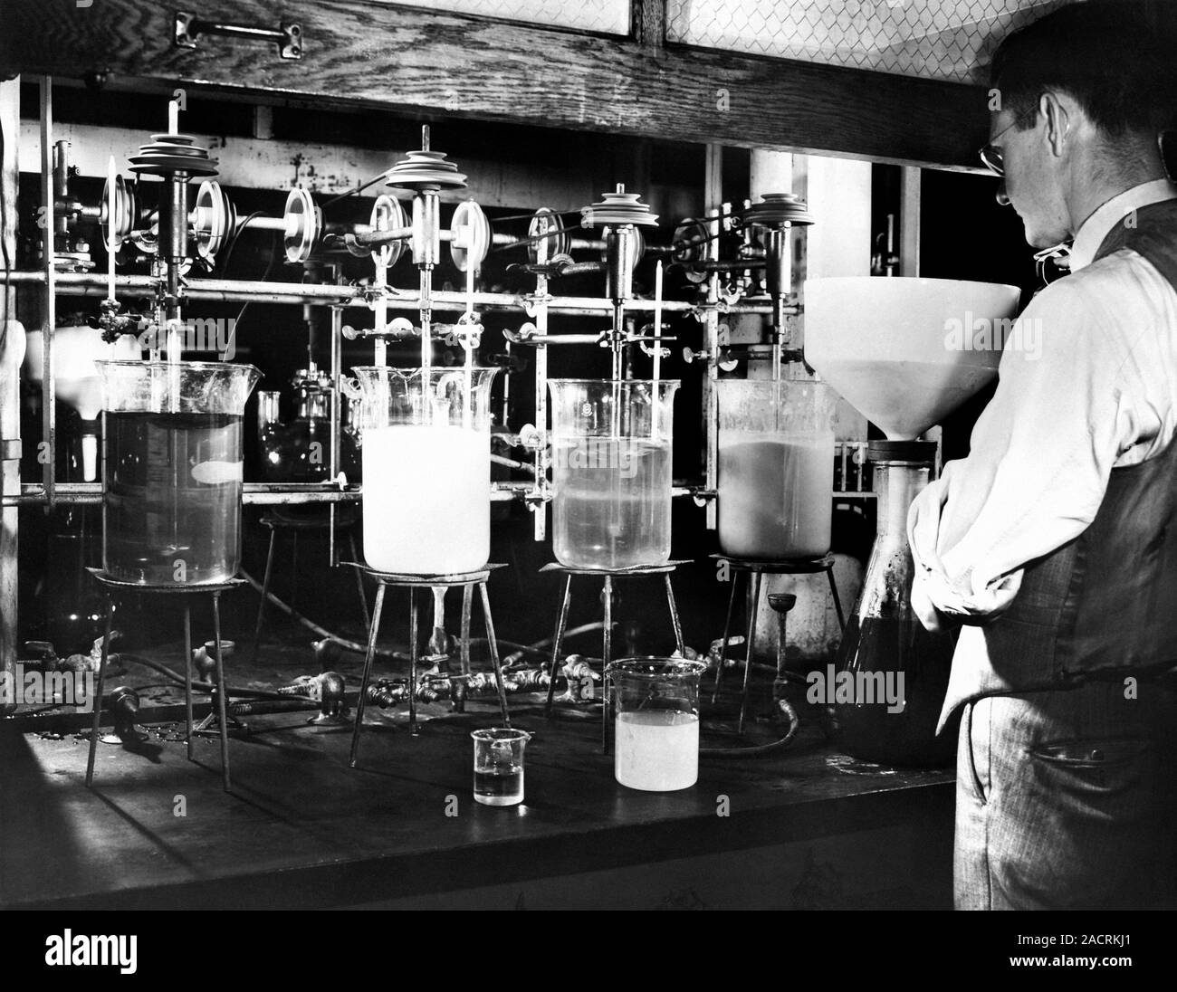 Vat colour dye research. Industrial chemist working on vat colour dyes ...
