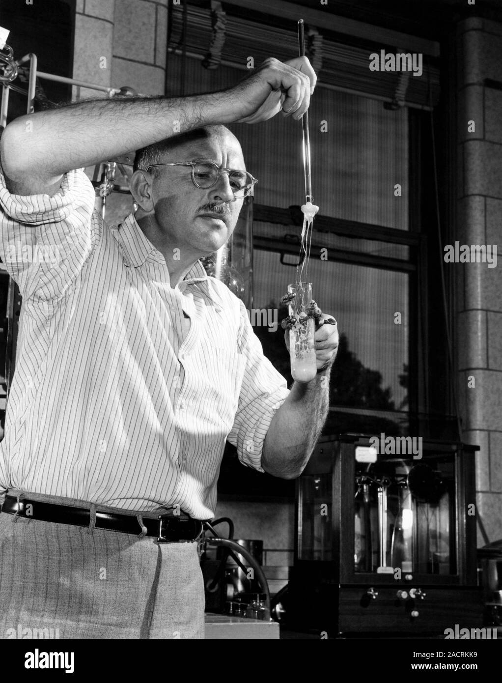 Discovery of nylon, 1941 re-enactment. DuPont chemist Julian Hill (1904 ...