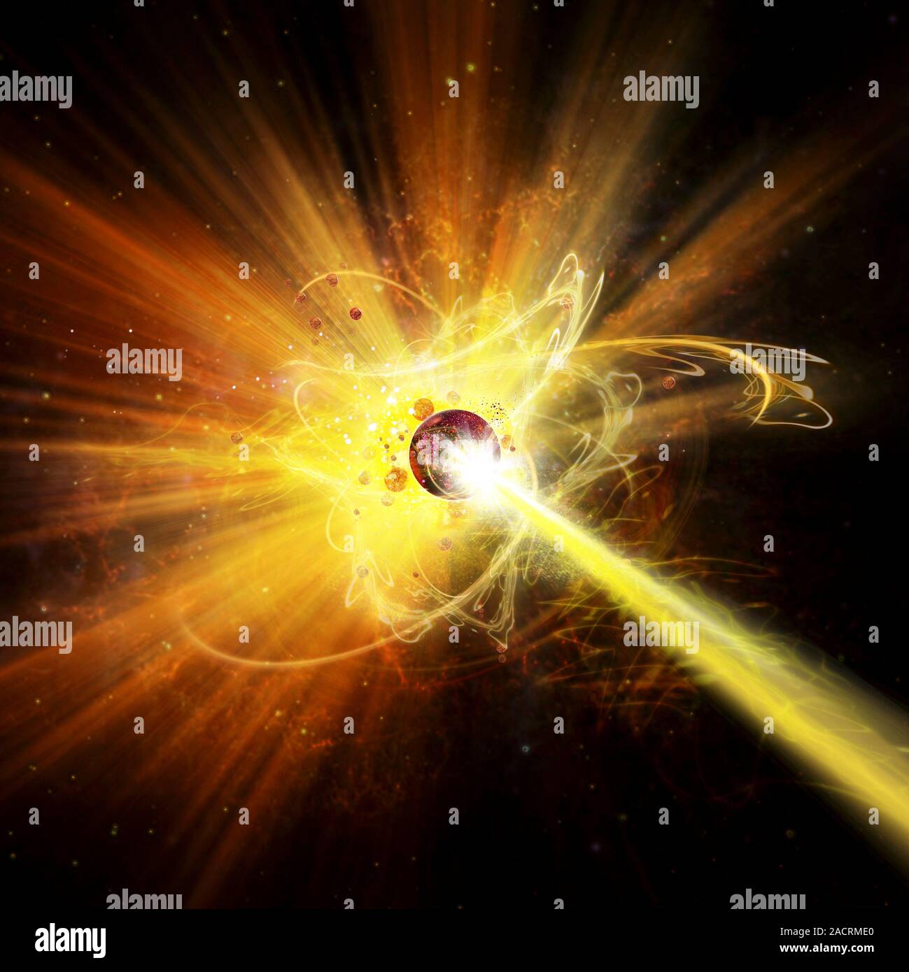 Particle collision. Computer artwork of particles colliding and ...