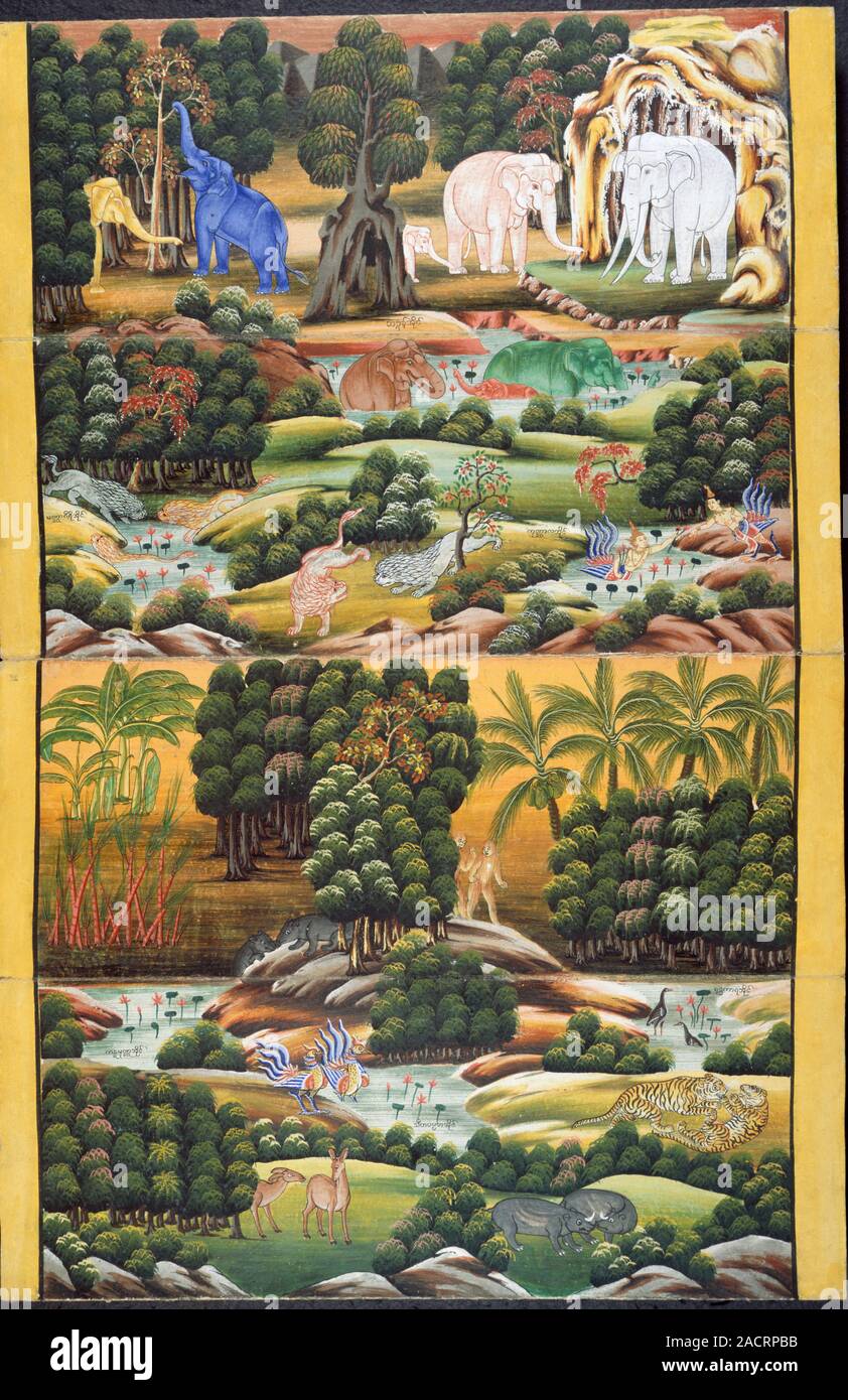 The fabulous region of Himavant covered in forests with seven great ...