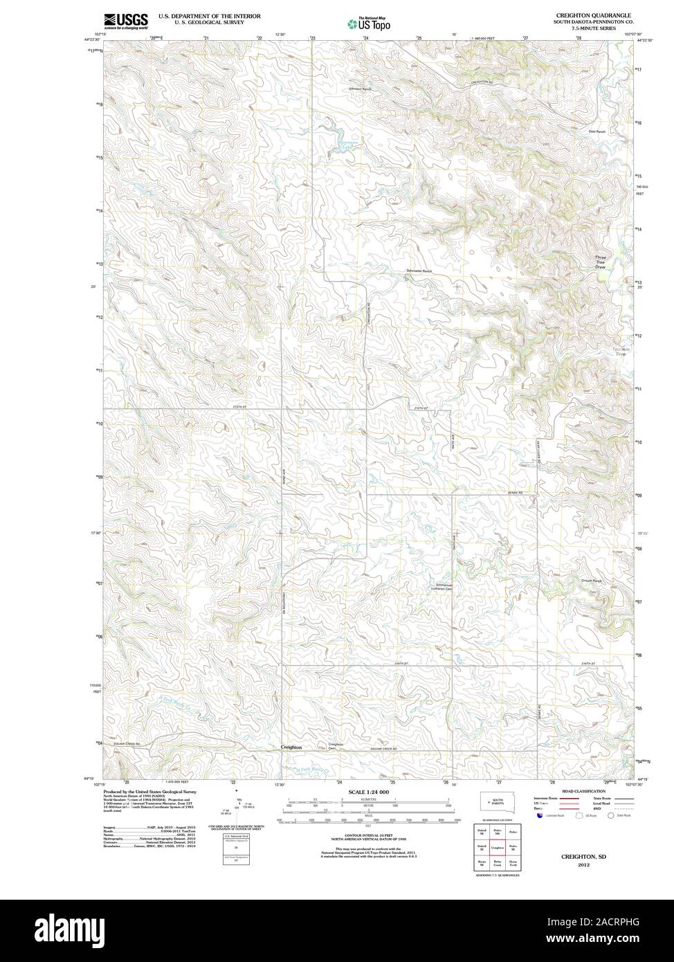 USGS TOPO Map South Dakota SD Creighton 20120622 TM Restoration Stock ...