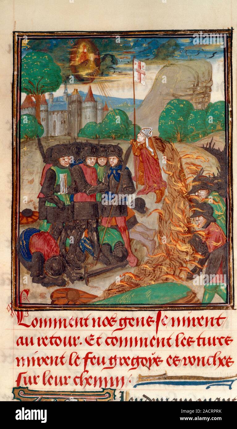 Christian army saved by prayer (Miniature only) Greek fire is blown ...