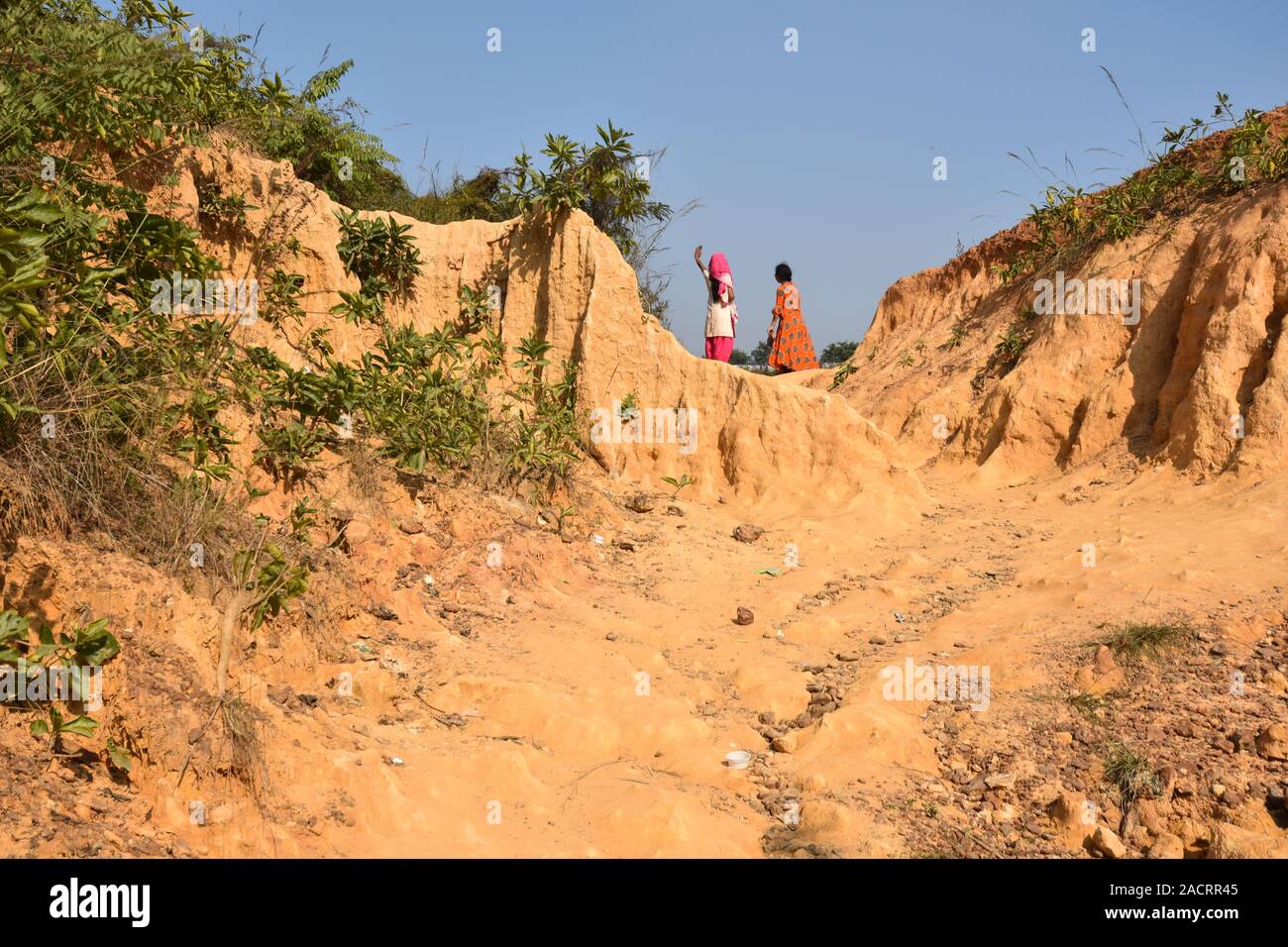Visitors at the Gangani ravines of the Shilabati or Shilai riverbank in ...
