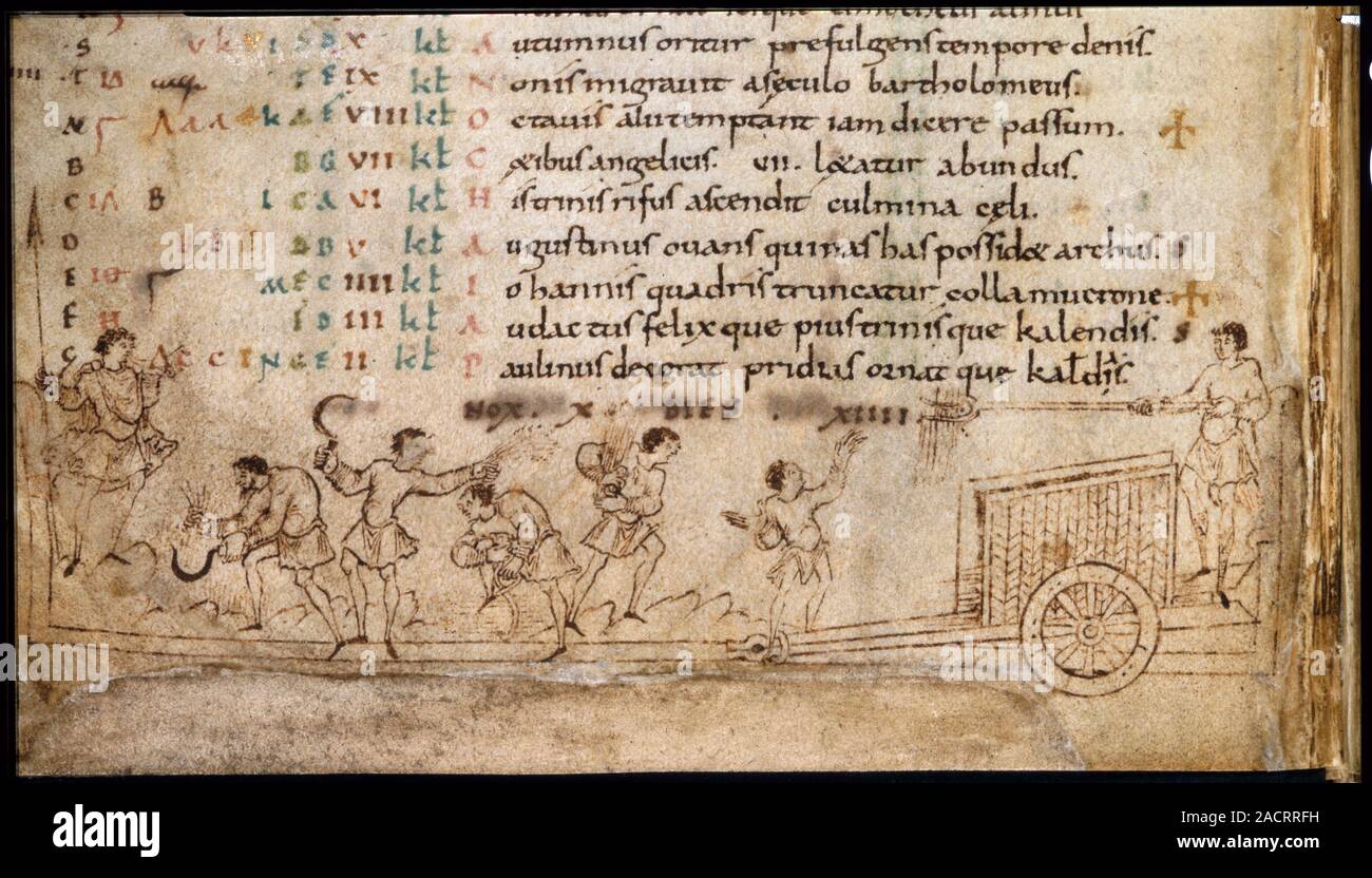 Harvesting (Detail) Calendar page for August: Farm workers harvesting ...