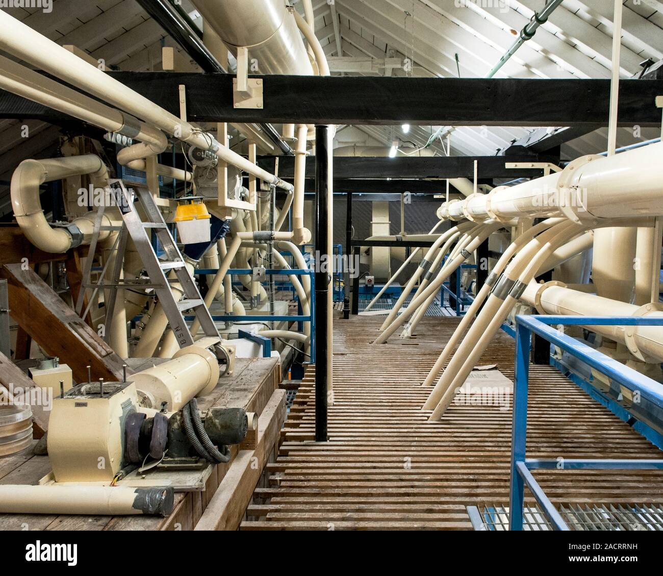 Flour mill machinery. Photographed at Marriage's flour mill, Chelmsford ...