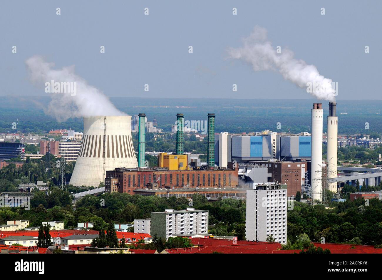 Power station, Berlin. View over a combined heat and power (CHP) power ...