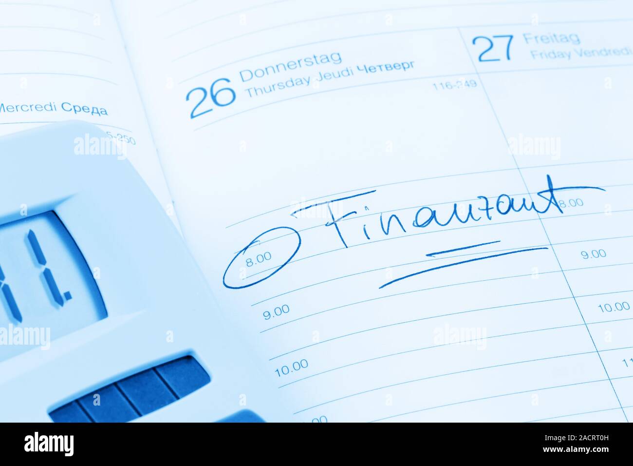 Entry in calendar: Tax office Stock Photo - Alamy