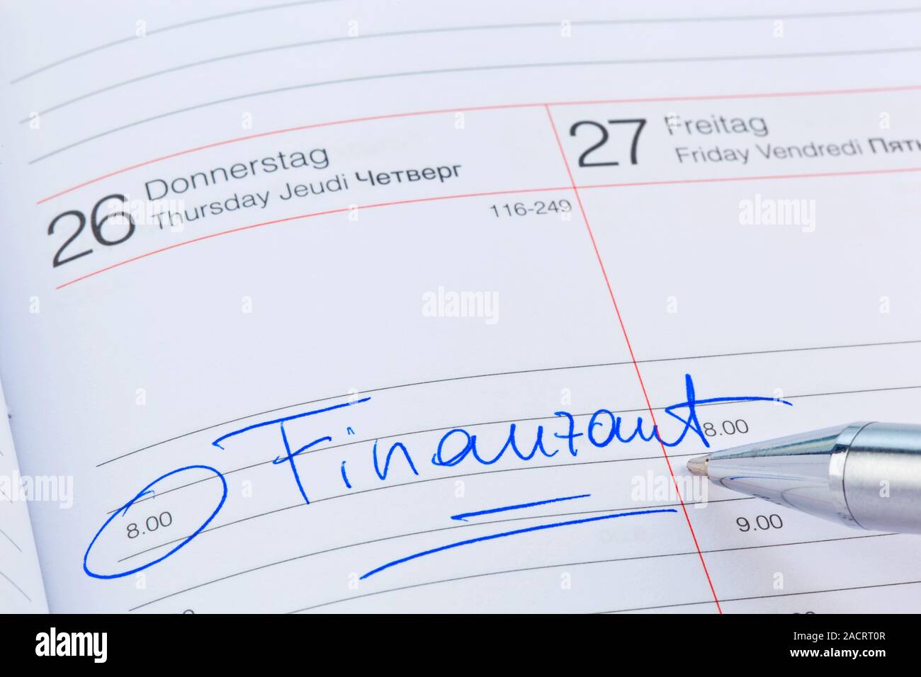 Entry in calendar: Tax office Stock Photo - Alamy