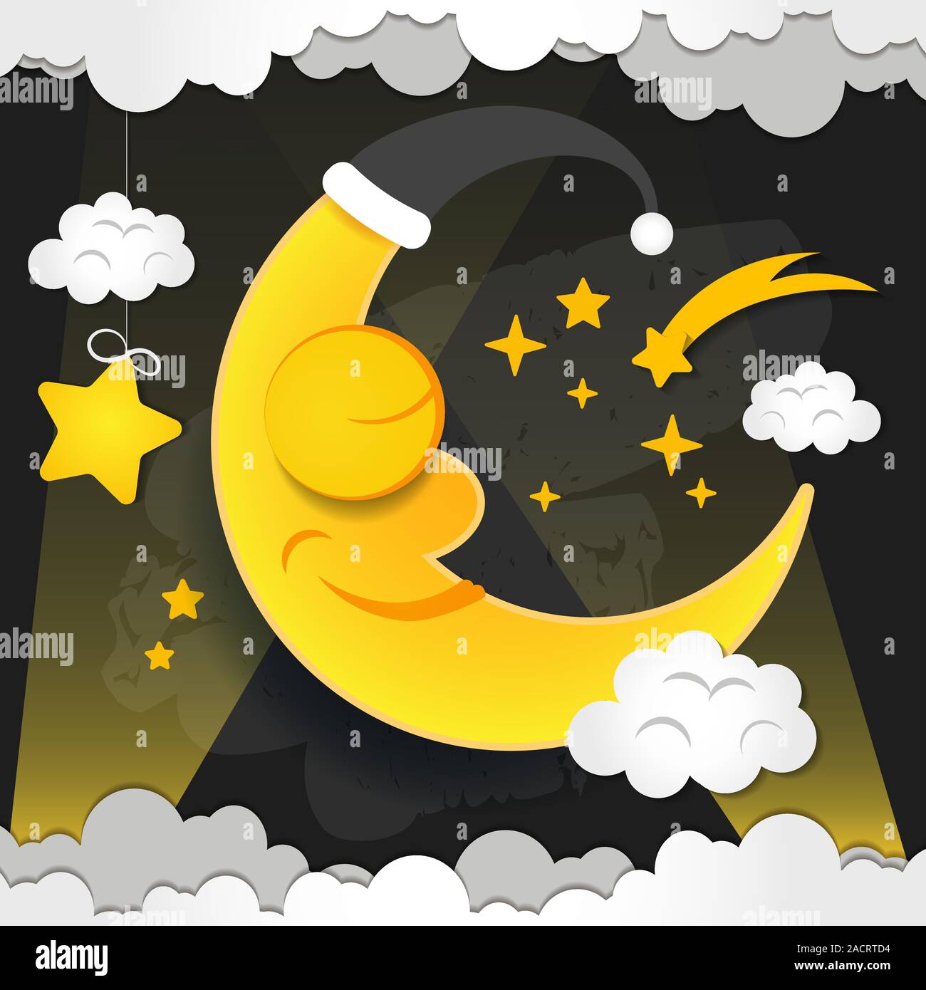 Vector illustration of sleeping smiling moon in the nightcap Stock ...