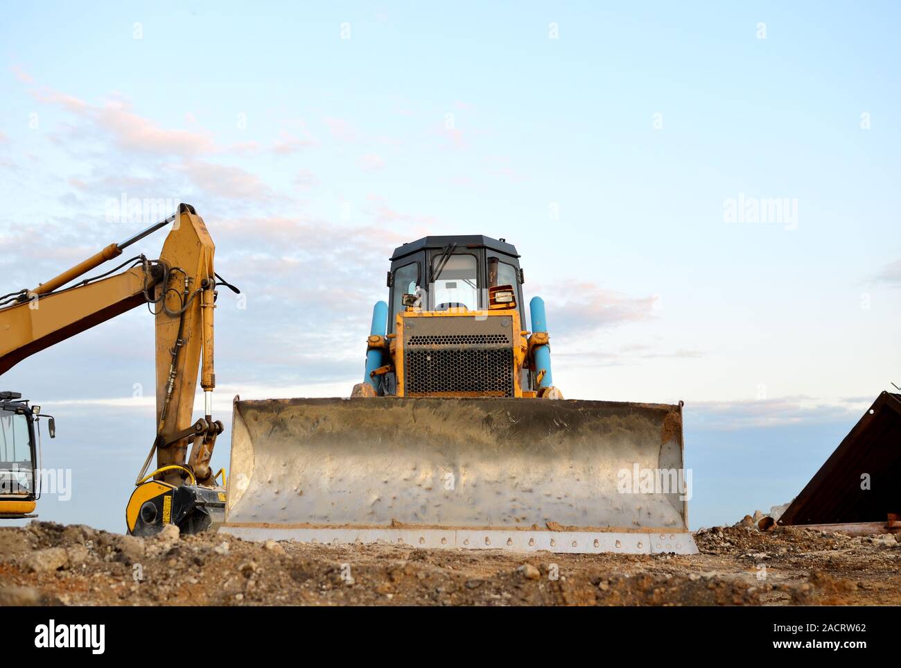 Track-type bulldozer, earth-moving equipment. Land clearing, grading ...