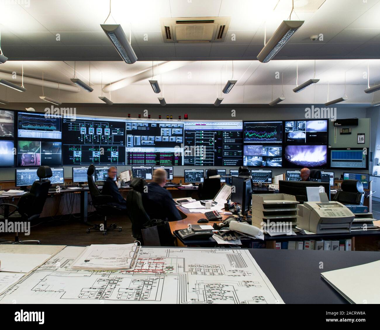 Waste incineration plant control room. Photographed in 2012, at ...