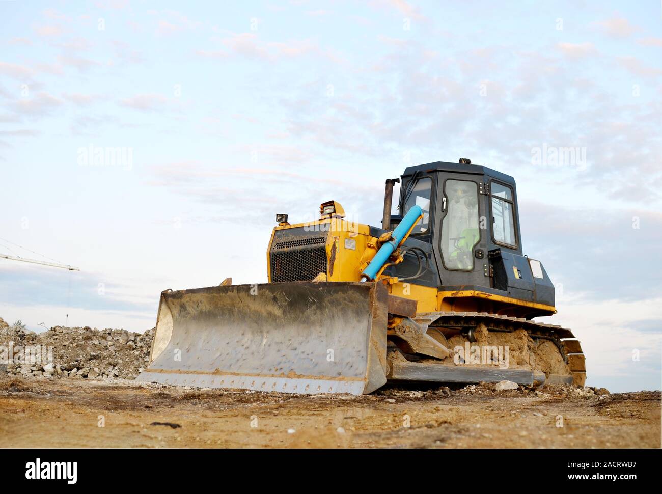 Track-type bulldozer, earth-moving equipment. Land clearing, grading ...