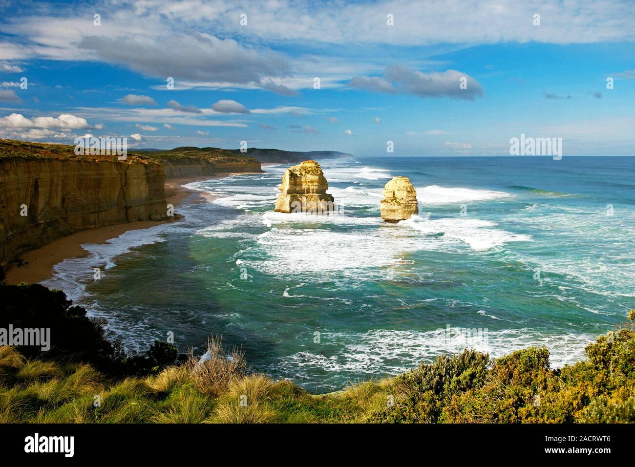 Victoria coast. View of coastal rock formations in the Tasman Sea, near ...