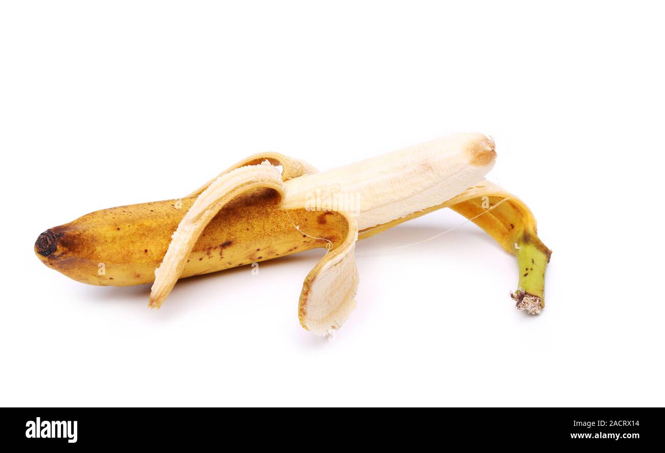 Open banana isolated on a white background Stock Photo - Alamy