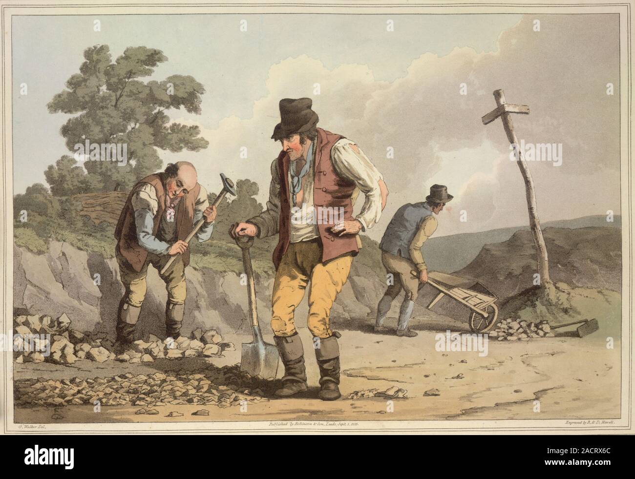 Two stonebreakers on a road. Image taken from The costume of Yorkshire ...