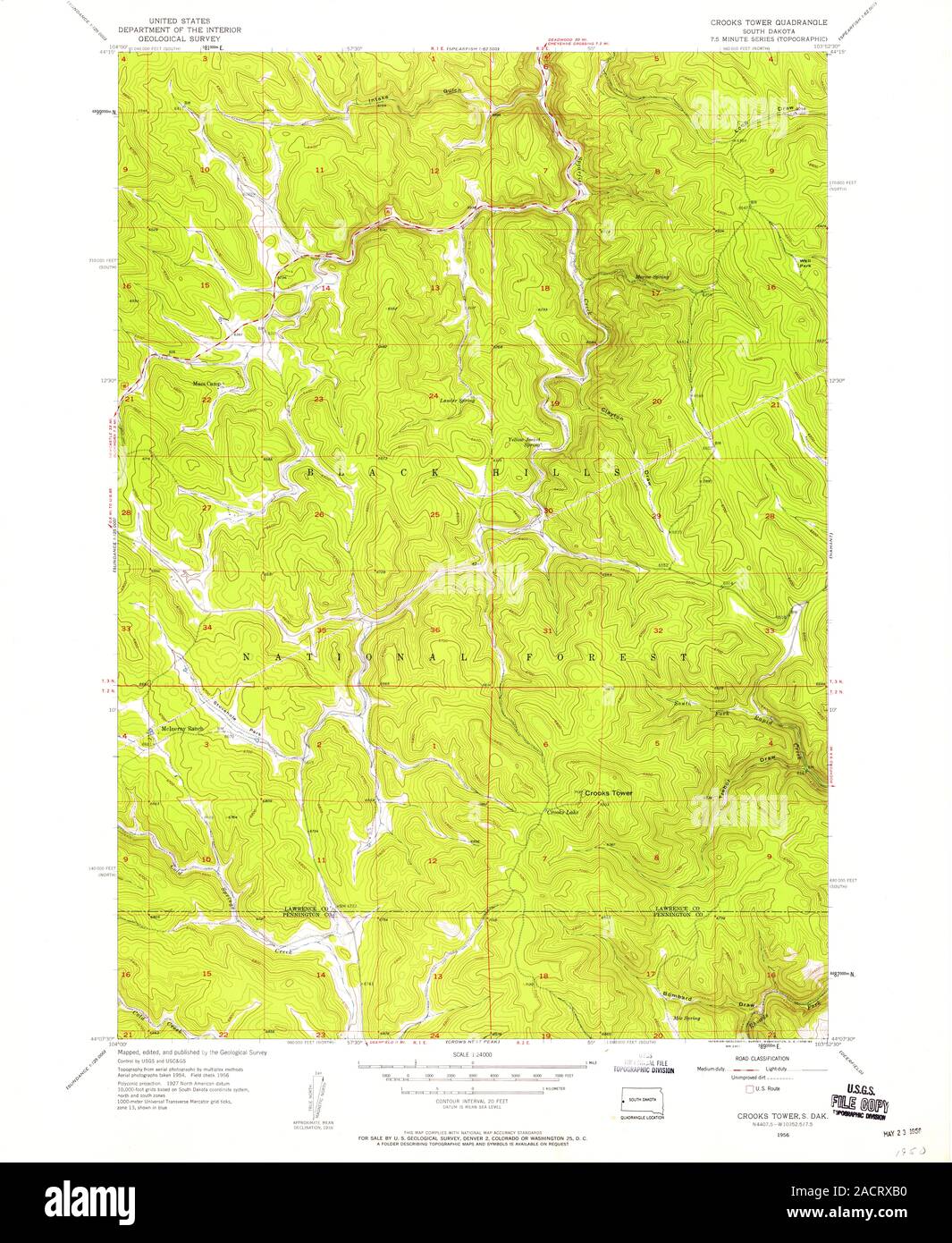 USGS TOPO Map South Dakota SD Crooks Tower 343004 1956 24000 ...