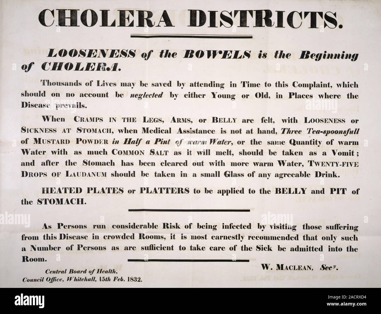Cholera Bill 1832 Cholera districts. Instructions publicly posted to ...