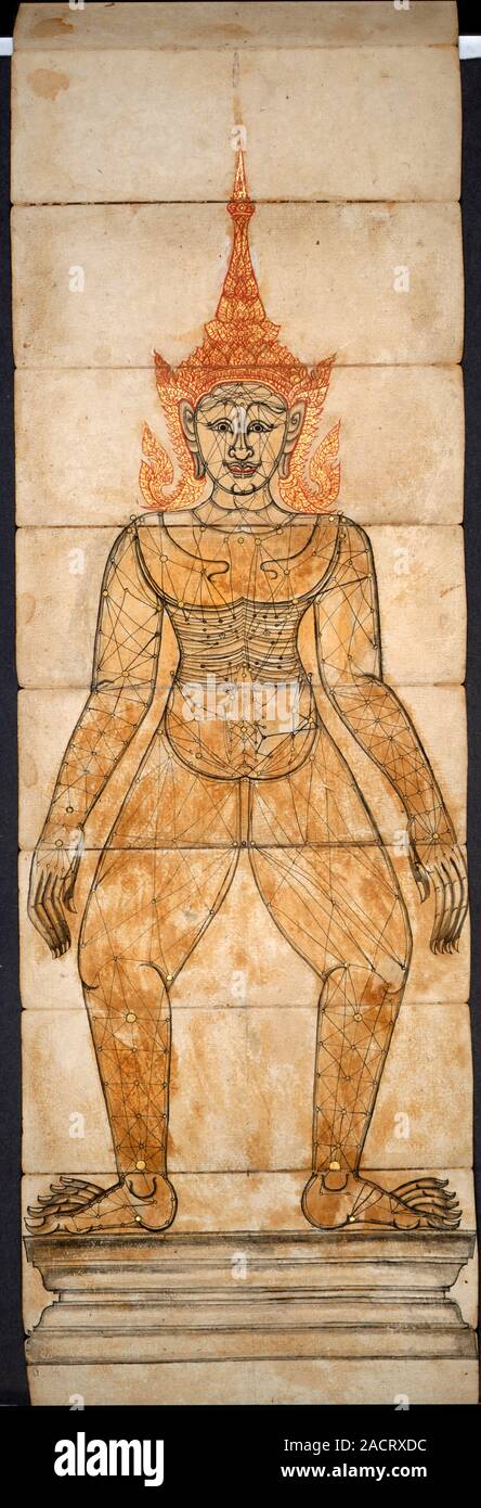 Thai medical diagram Gilded diagram of the human body. From a pressure ...