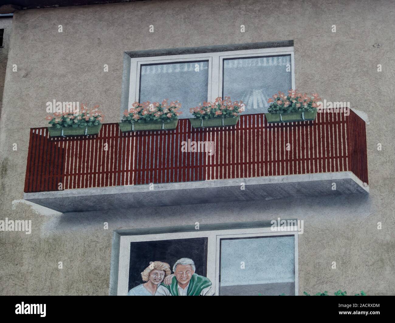 painted balcony on a house wall, balcony, teras Stock Photo - Alamy
