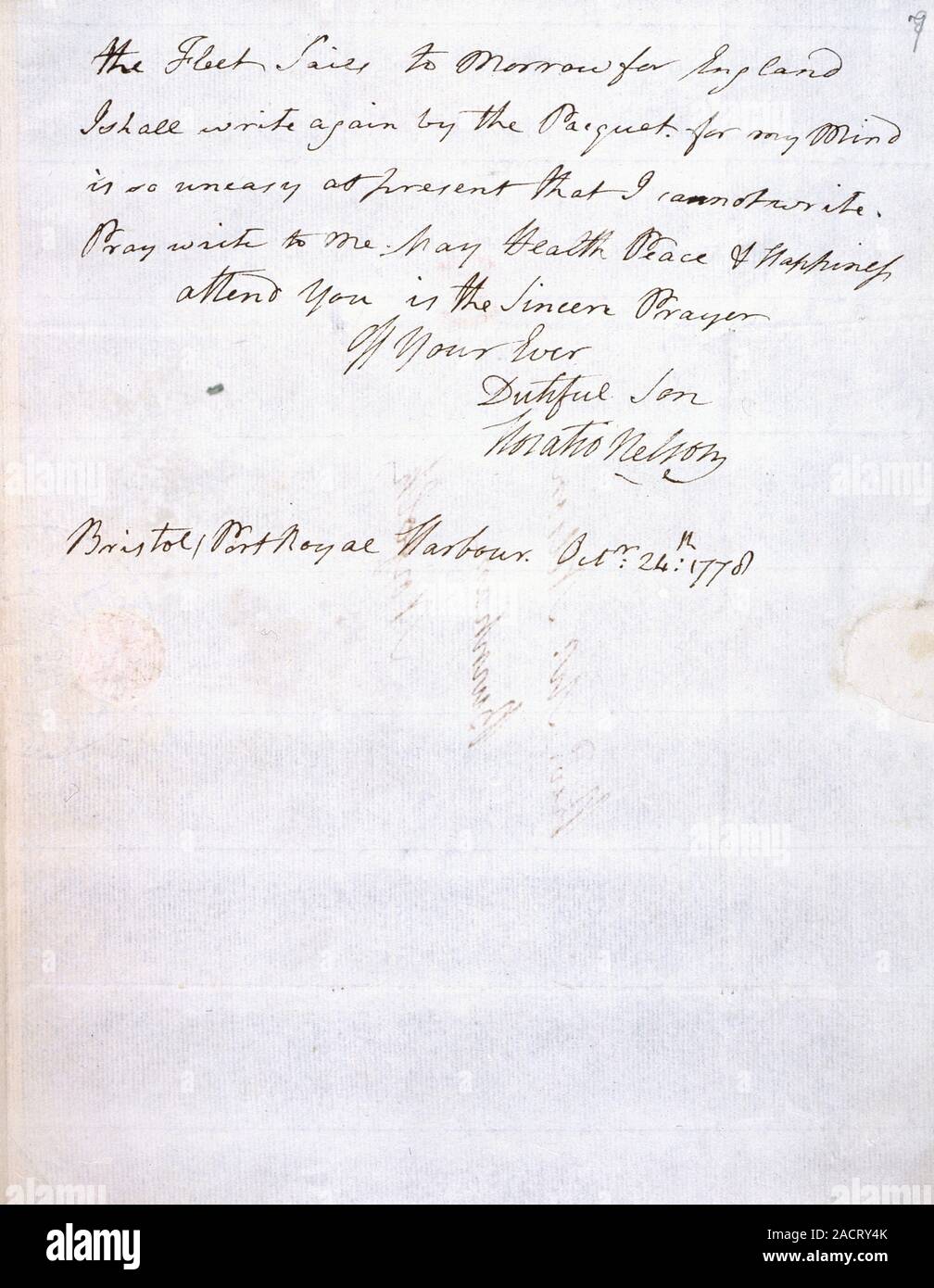 Letter of Lord Nelson Whole folio Autograph letter of Lord Nelson to ...